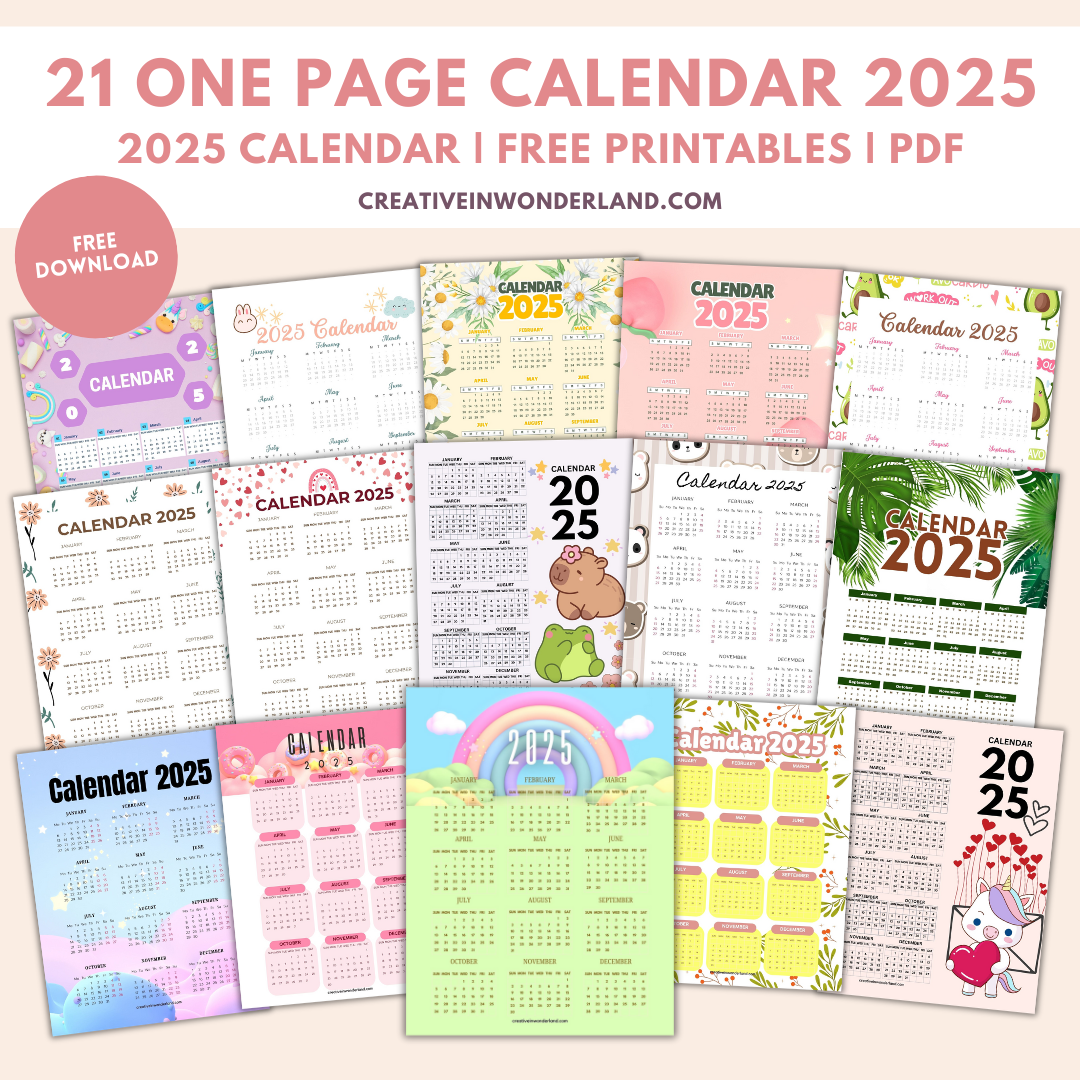 21 Best One Page Calendar 2025 Templates – Creative in wonderland